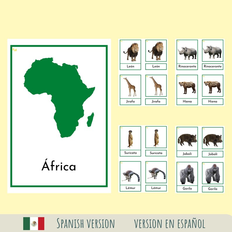 Animals of the World Spanish Version Continent Cards Montessori - Etsy