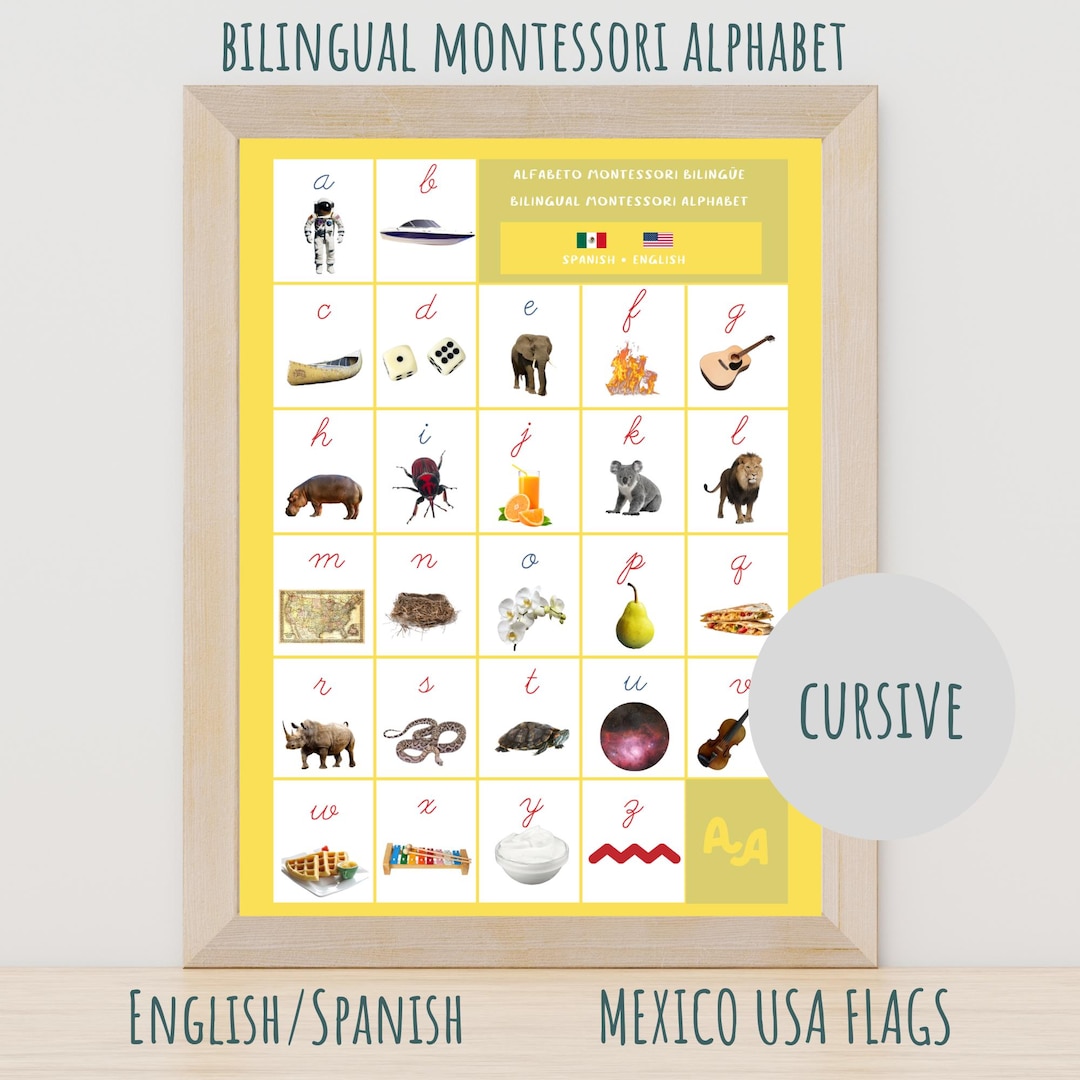 BILINGUAL ALPHABET English Spanish mexico/usa Cursive - Etsy