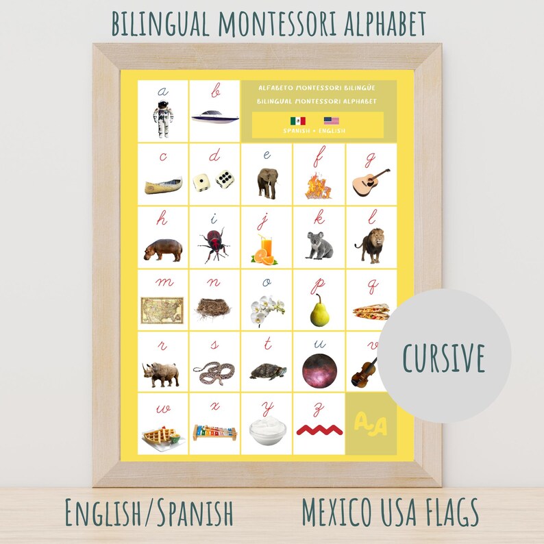 BILINGUAL ALPHABET English Spanish mexico/usa Cursive - Etsy