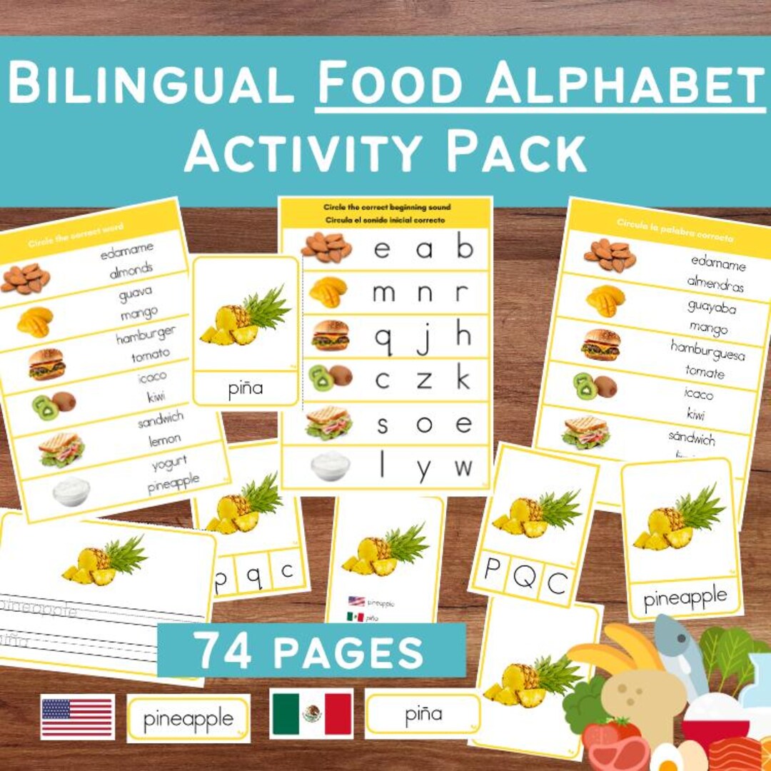Food Alphabet Activity Pack English Spanish Bilingual - Etsy