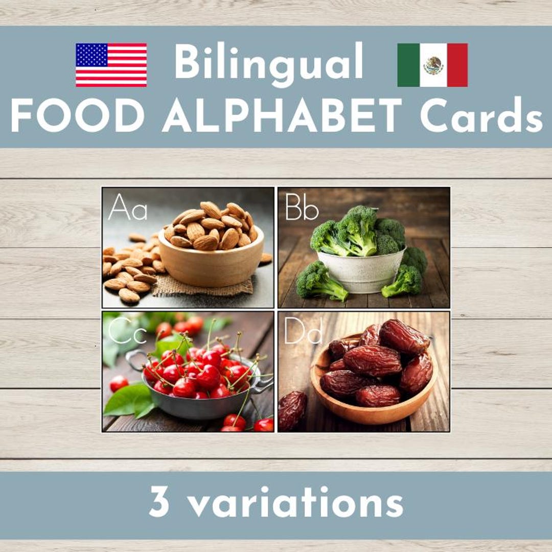 Phonetic Food Alphabet Cards Pre-reading Bilingual English and Spanish ...