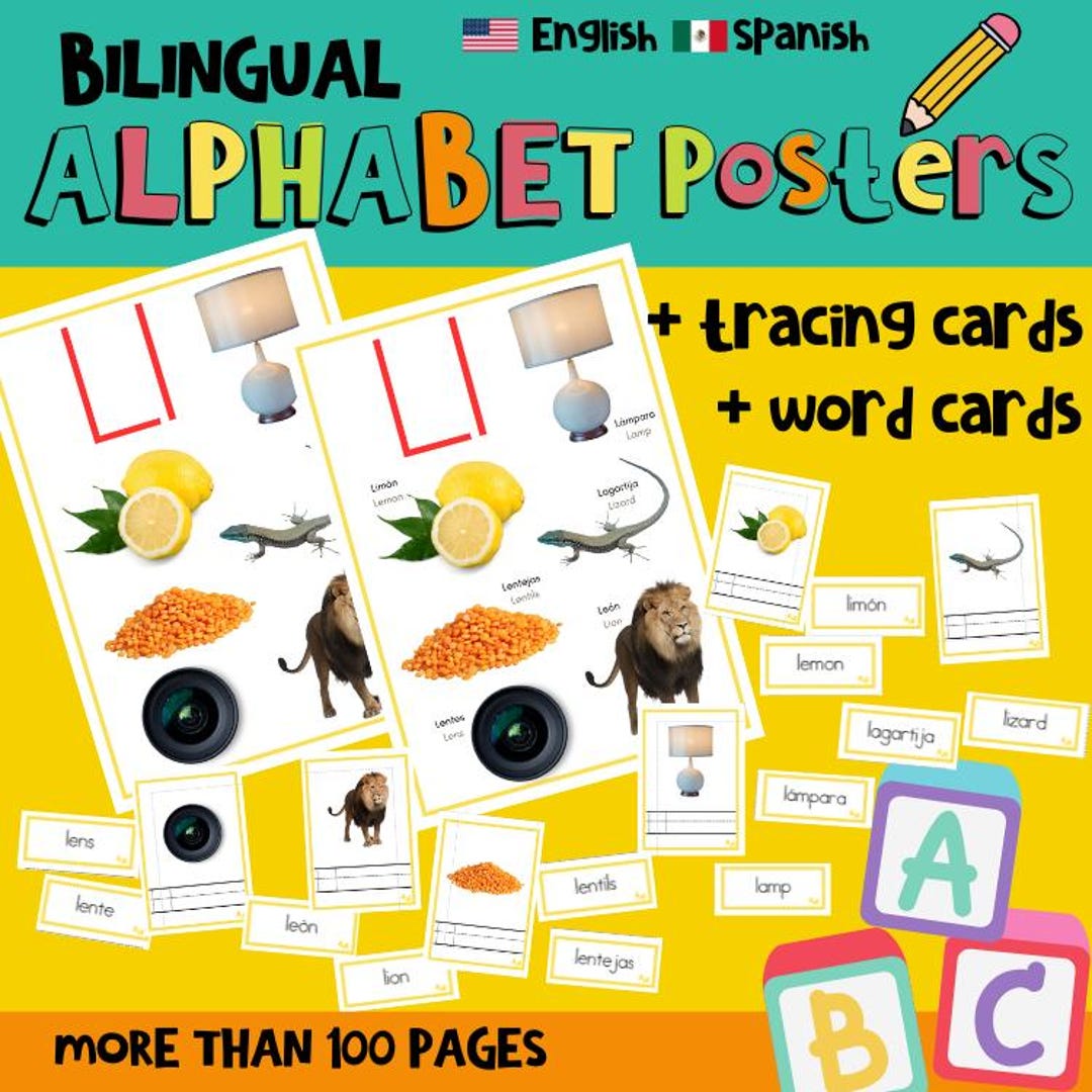 Alphabet Posters Bilingual English Spanish Tracing Cards - Etsy