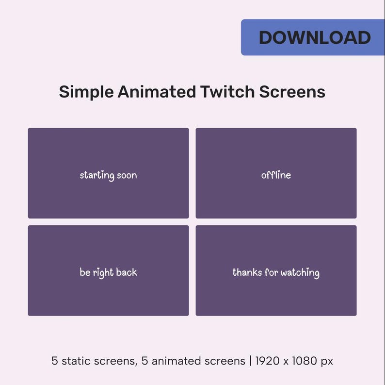 Simple Animated Twitch Screens | Purple Starting Soon, Be Right Back ...