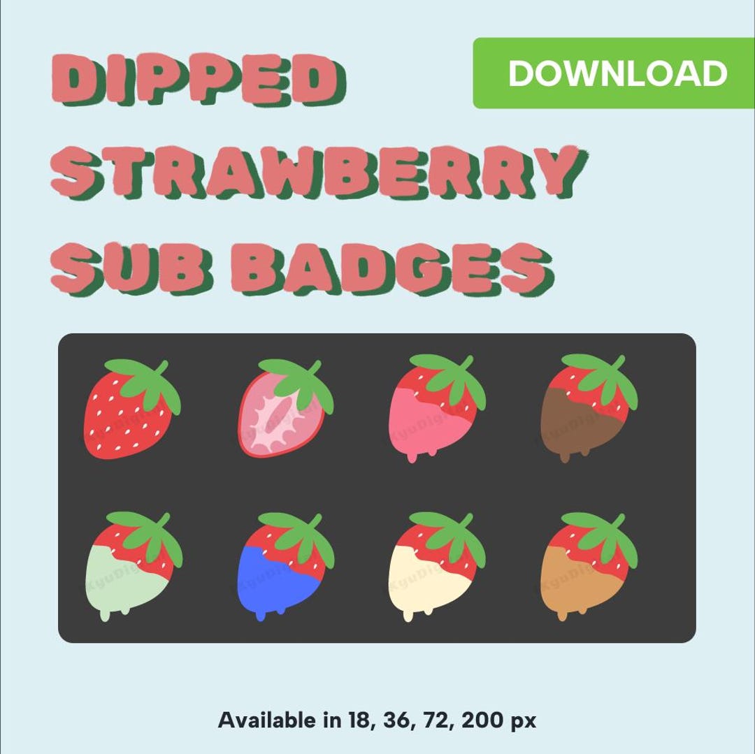 Strawberry Dip Twitch Sub Badges | Cute Strawberry-themed Subscriber ...