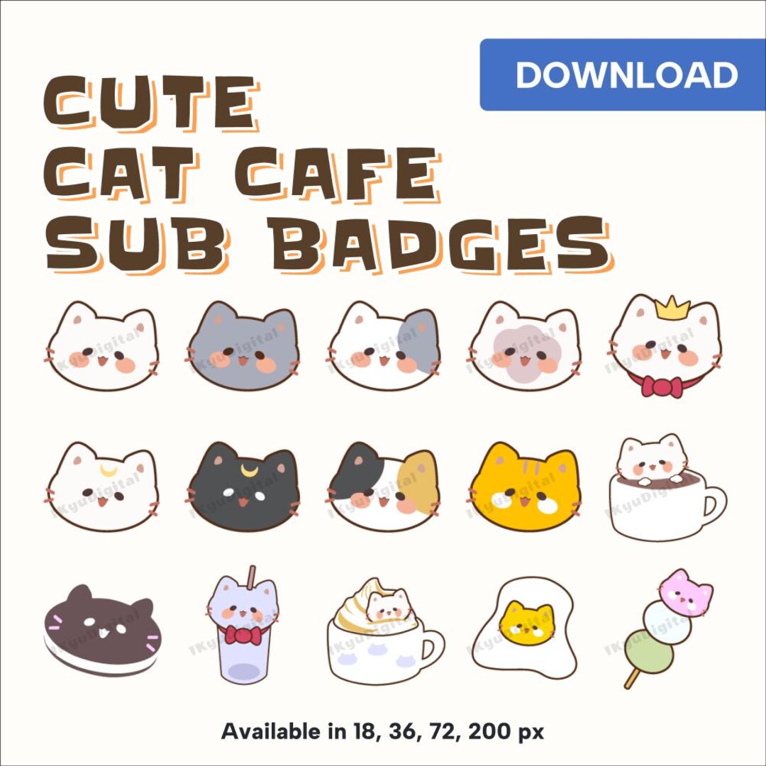 Cat Cafe Twitch Sub Badges | Cute Cat-themed Designs for Streamers ...