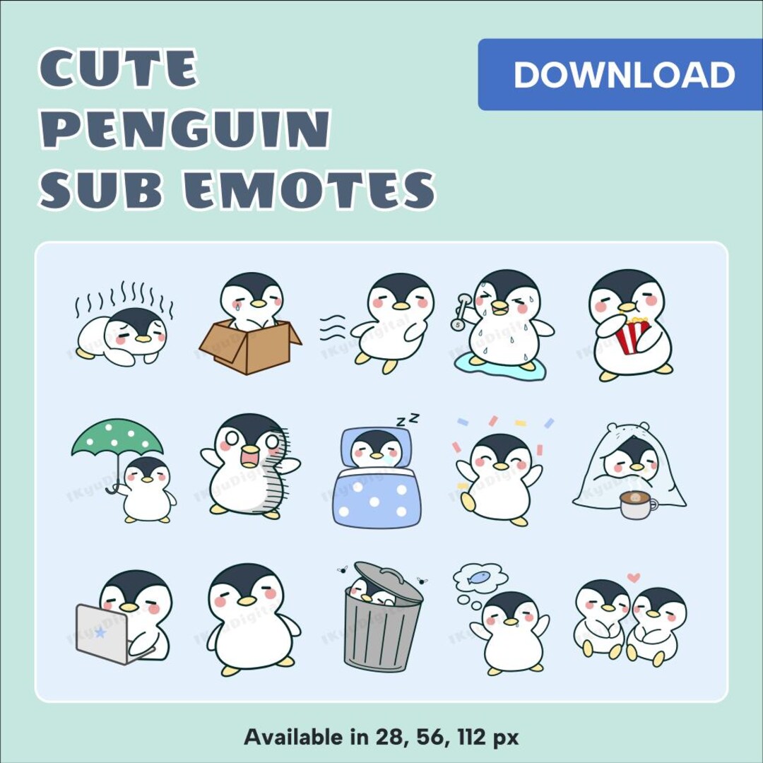 Penguin Chibi Twitch Emotes | Cute Digital Download for Streamers ...