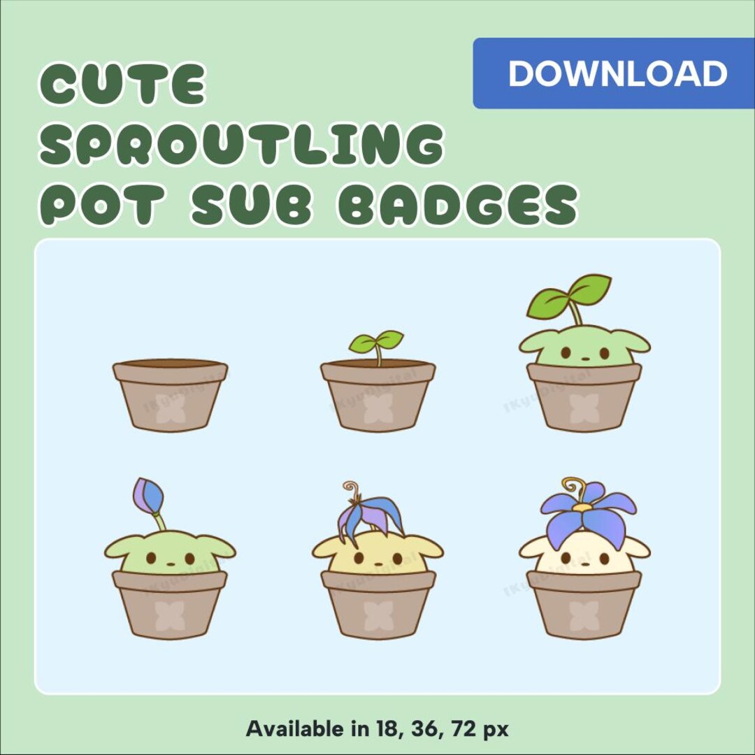 Sprout Twitch Sub Badges | Growing Plant Mascot in Flower Pot ...