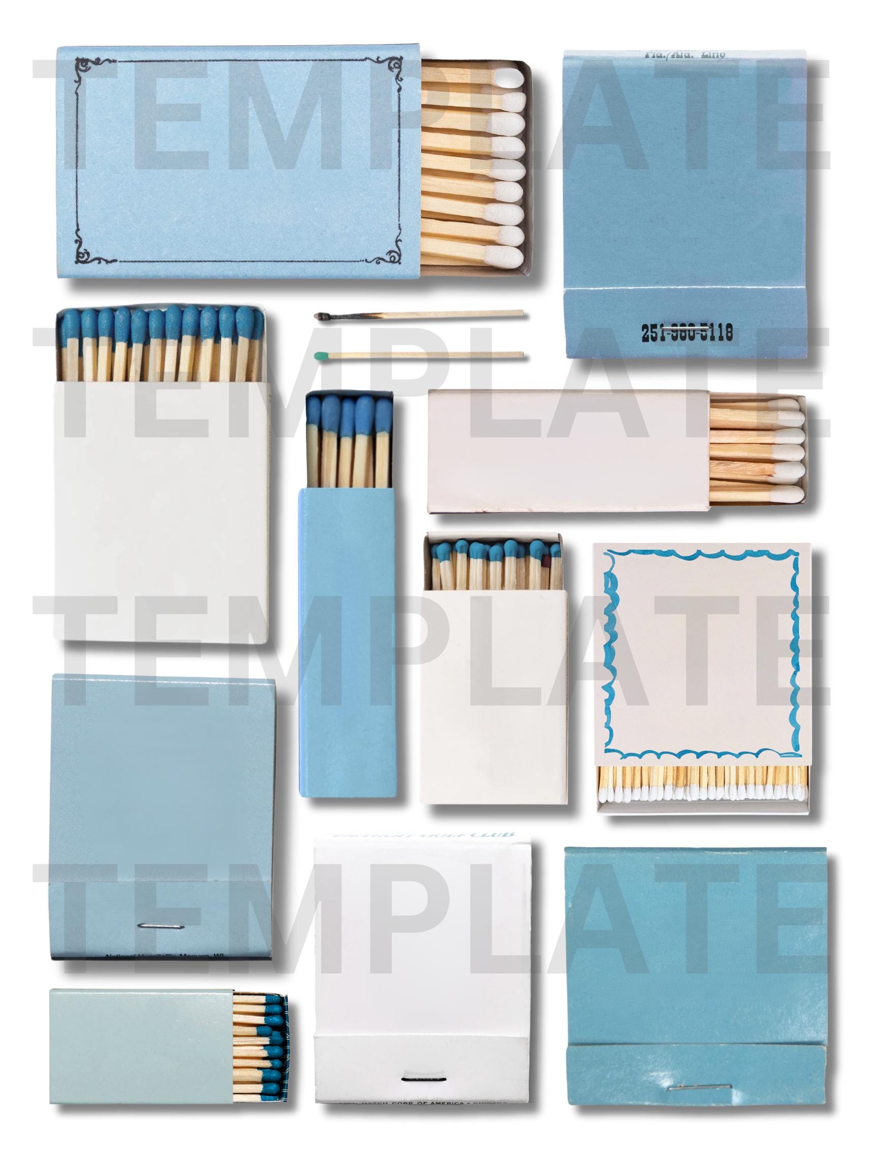 Matchbook Poster Template | Blue Matchbook Art | Blank DIY Matchbook ...