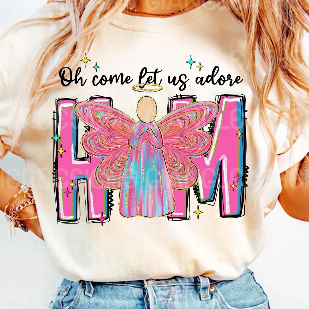 Oh Come Let Us Adore Him Png, Angel Christmas Png, Colorful Brushstroke ...