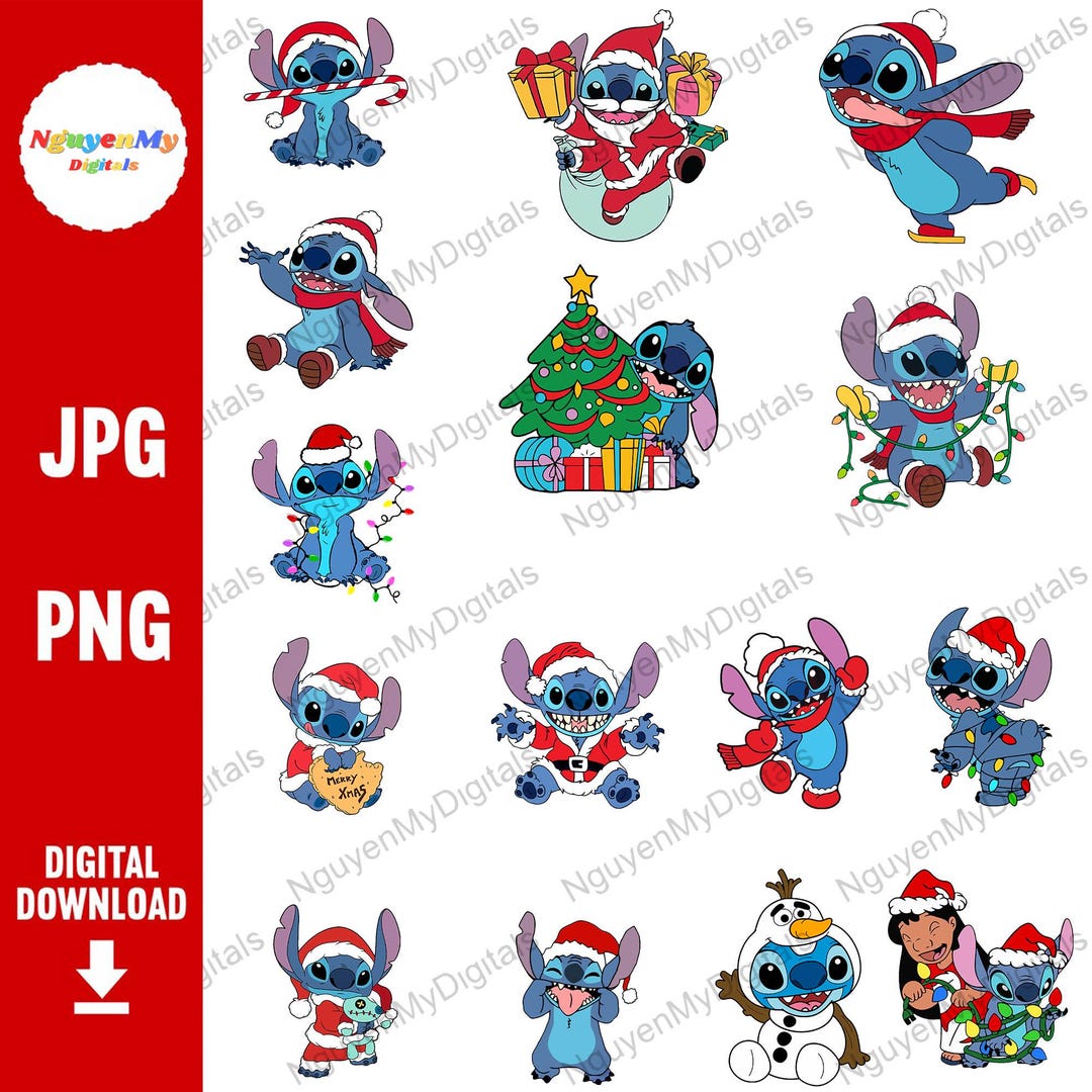 Bundle 15 Stitch Christmas Png, Merry Christmas Png, Christmas Vibes ...