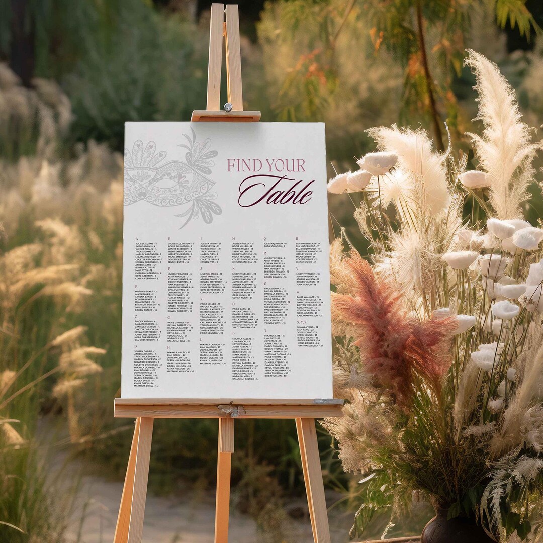 Masquerade Seating Chart Template, Masked Party Fundraiser Banquet ...