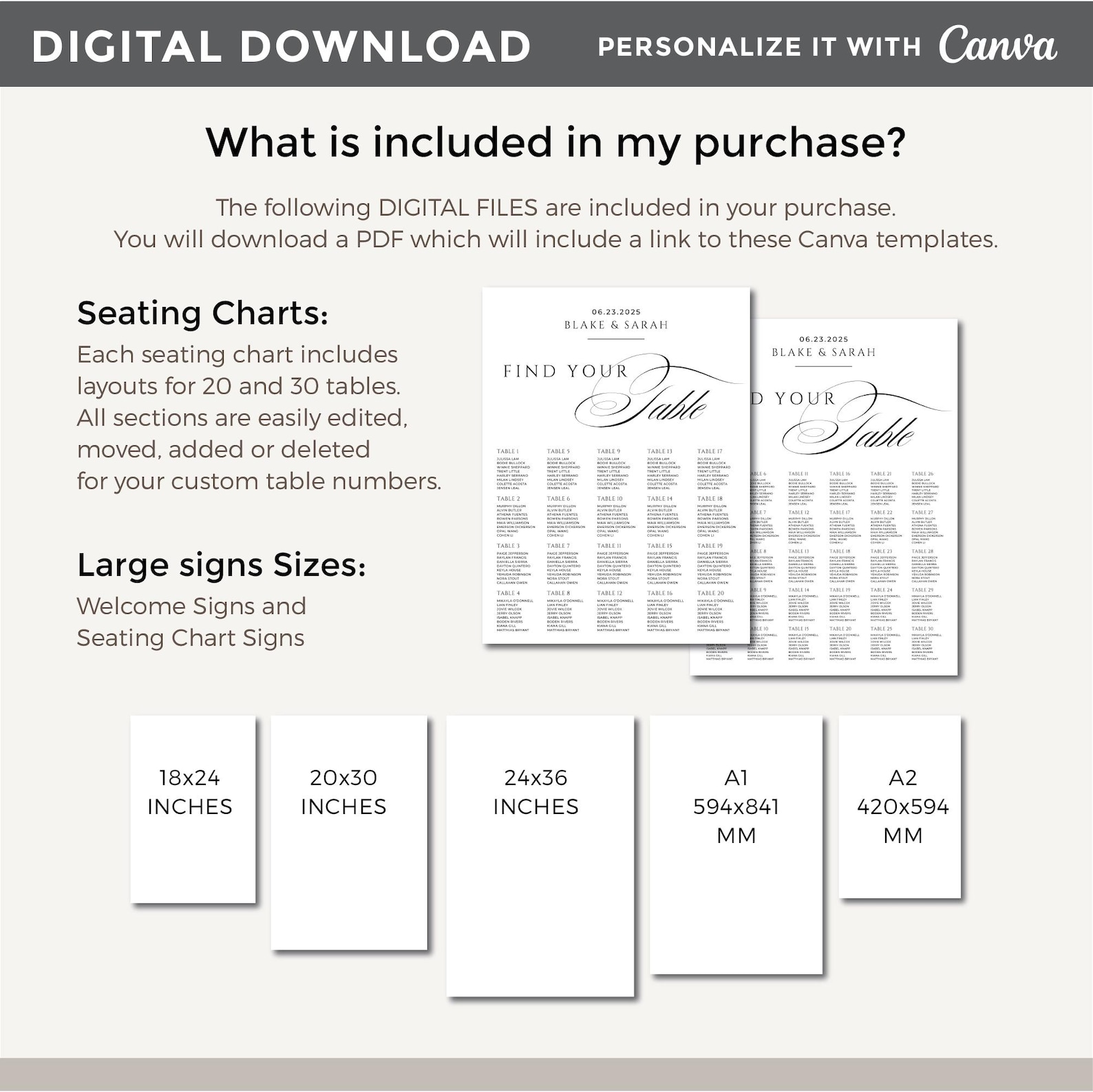 Wedding Seating Chart Sign Template, Wedding Welcome Sign With Table ...