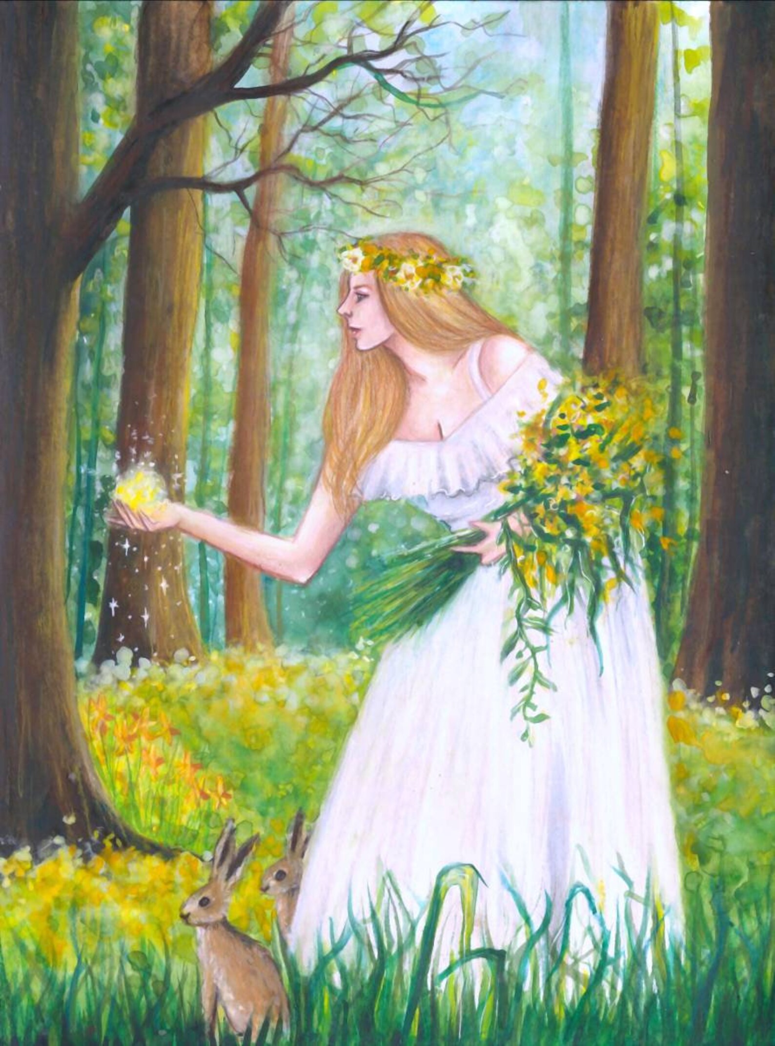 PRINT Ostara, Spring Maiden, Fantasy Art, Portrait, Eostra, Flowers - Etsy