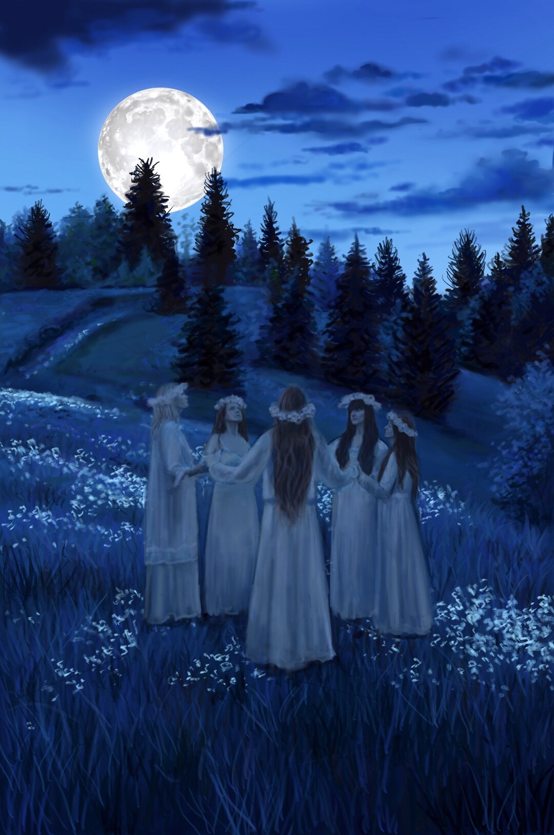 Print - Circle of Sisters, Witches, Fantasy, Pagan Art, Wicca ...