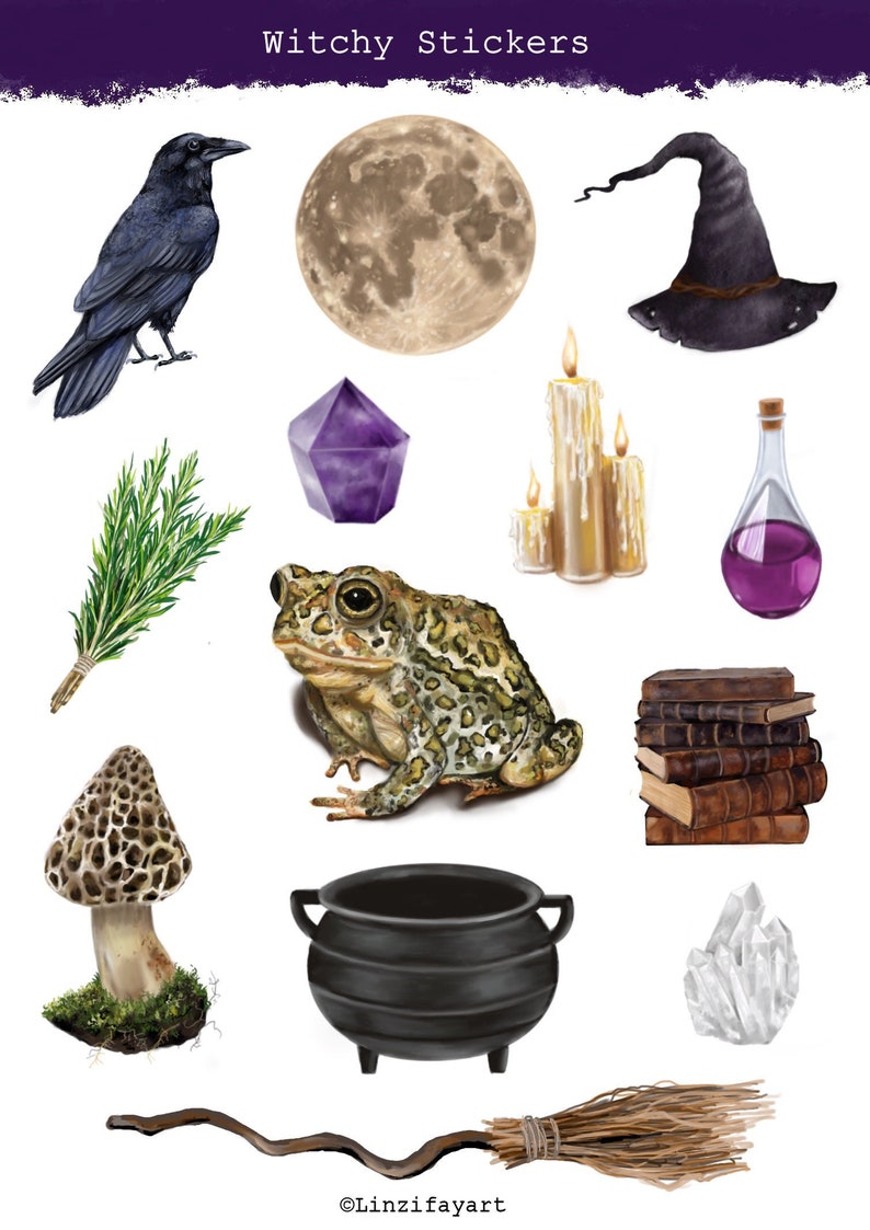 Witchy Sticker Sheet, Waterproof, Vinyl, Halloween, Witch, Planner ...