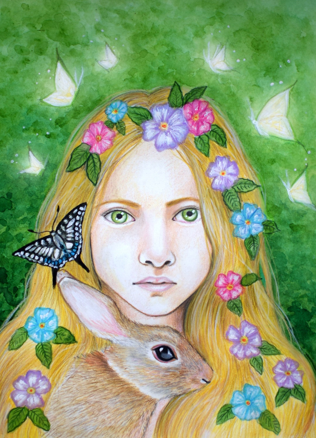 PRINT Spring Maiden, Fantasy Art, Portrait, Ostara, Flowers - Etsy