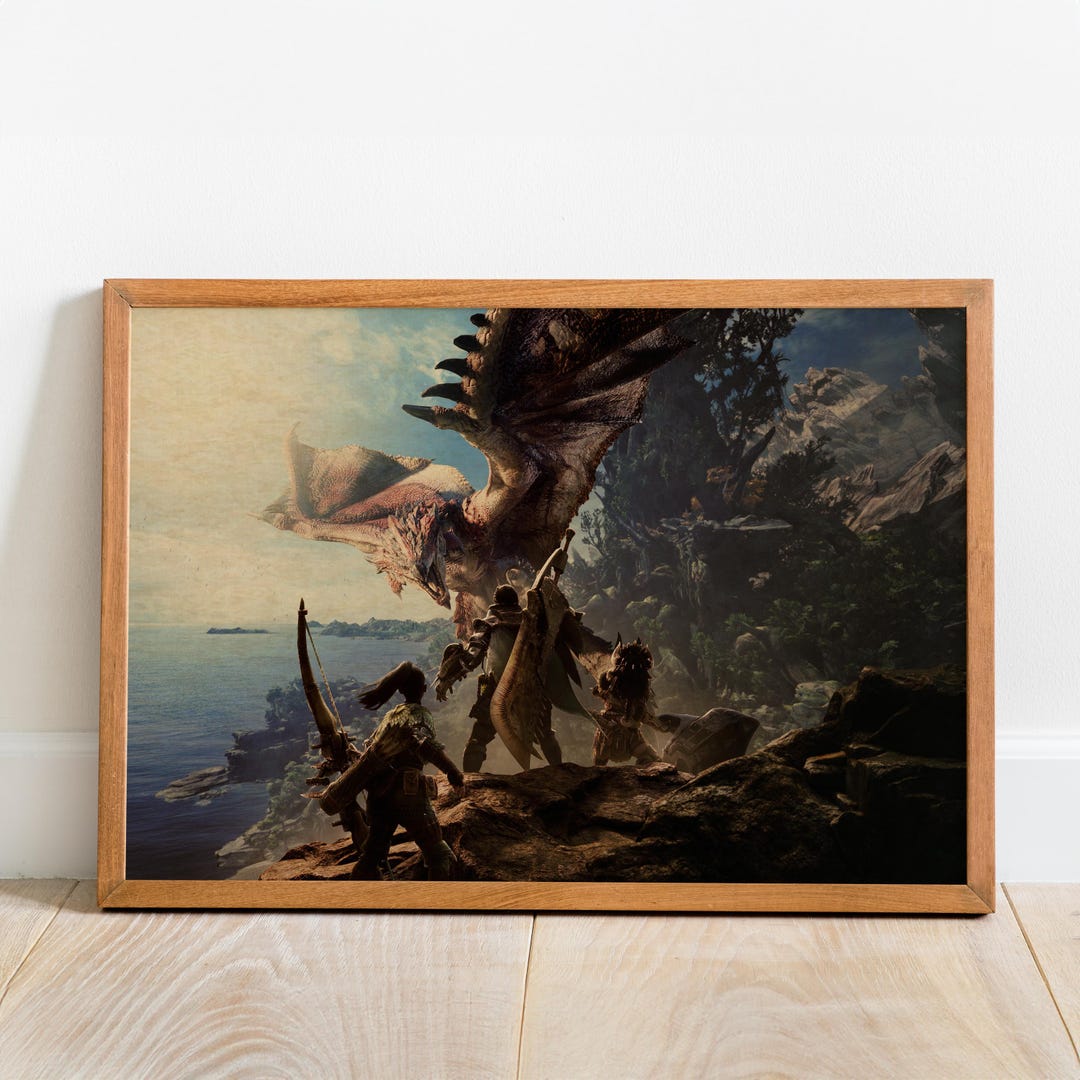 Monster Hunter World Poster, Retro Print, Wall Art, Kraft Paper Print ...