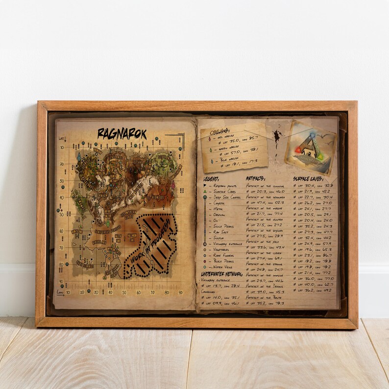 Ark Survival Evolved Map Poster, Wall Art, Retro Print, Kraft Paper ...