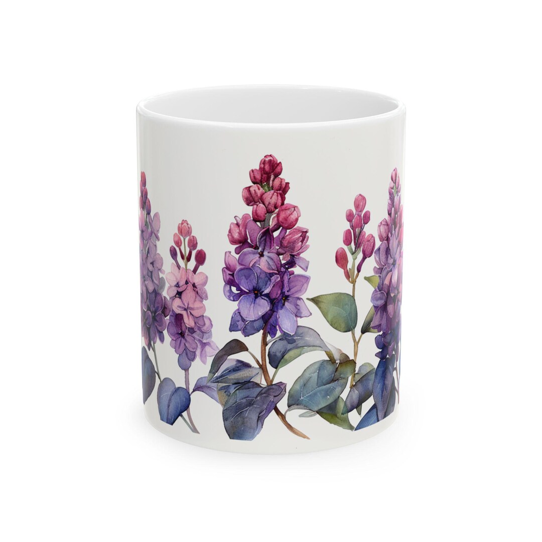 Stacked Lilac Ceramic Mug Watercolor Floral Design 11 Oz - Etsy