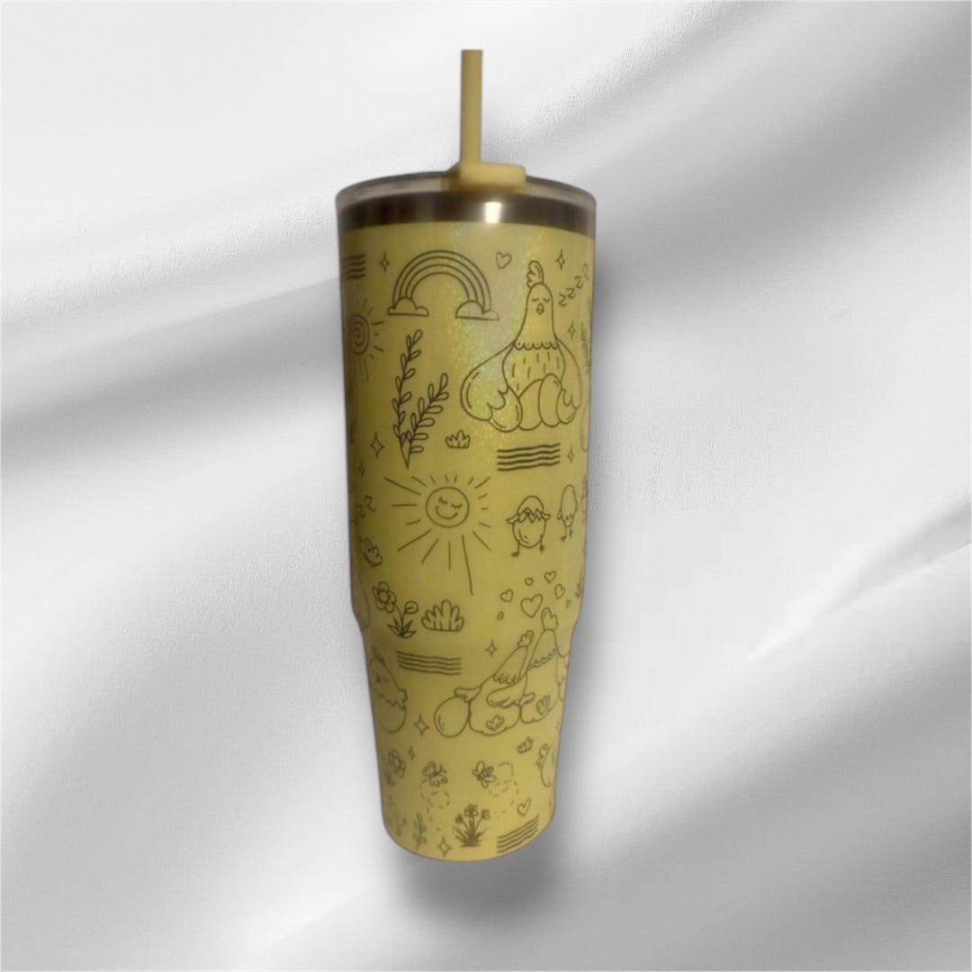30z Yellow Pearlized Chicken Doodle Tumbler | Laser Engraved Tumbler ...