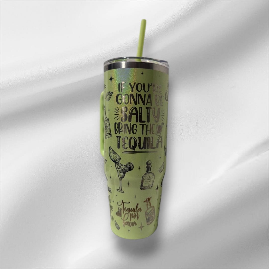 30z Tequila Tumbler | Laser Engraved Tumbler | Handle, Lid and Straw ...