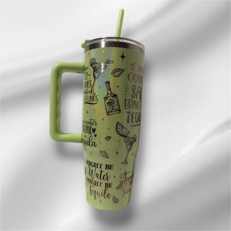 30z Tequila Tumbler | Laser Engraved Tumbler | Handle, Lid and Straw ...