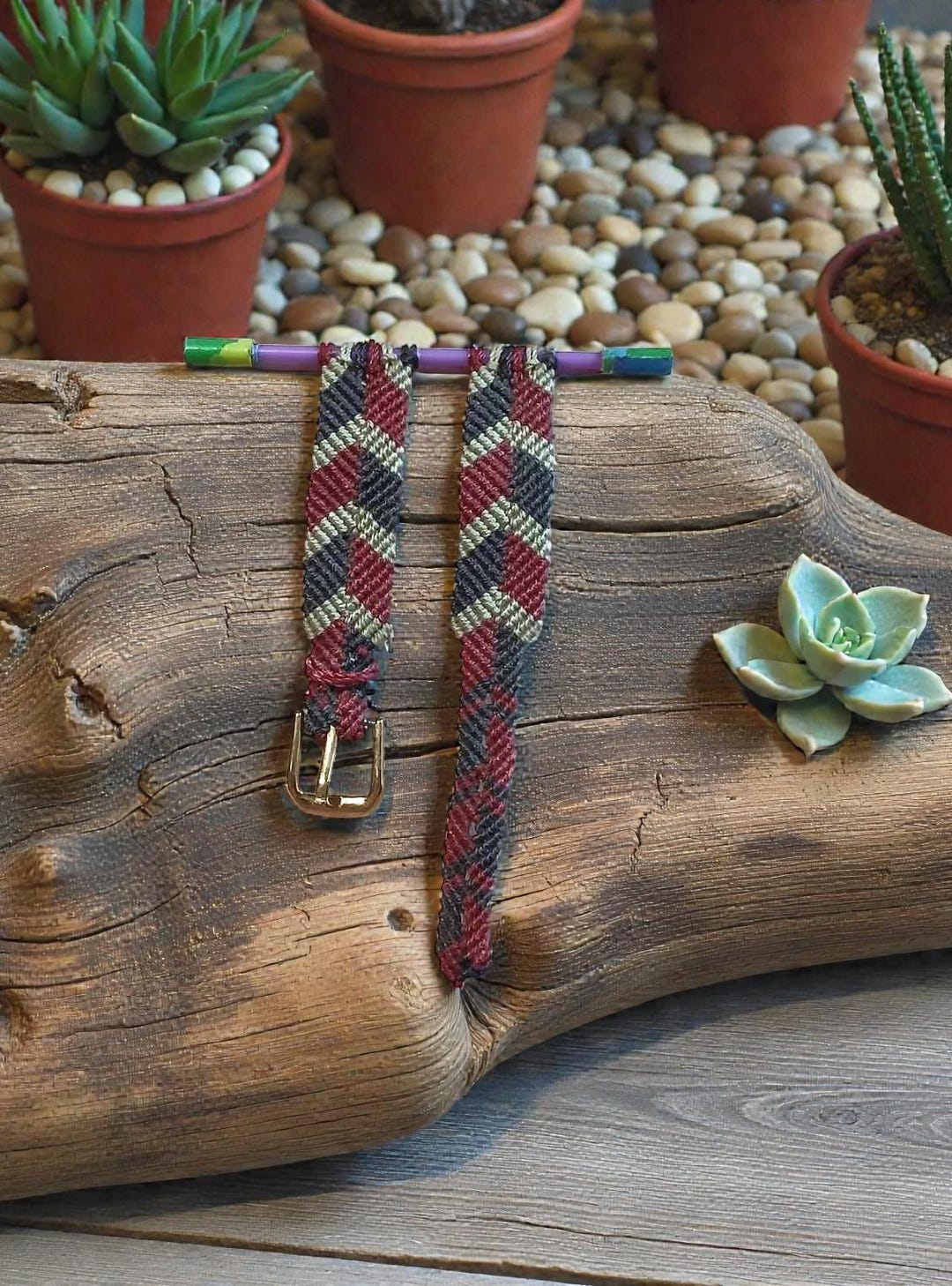 Watch Band Macrame, Red, Brown and Tan - Etsy