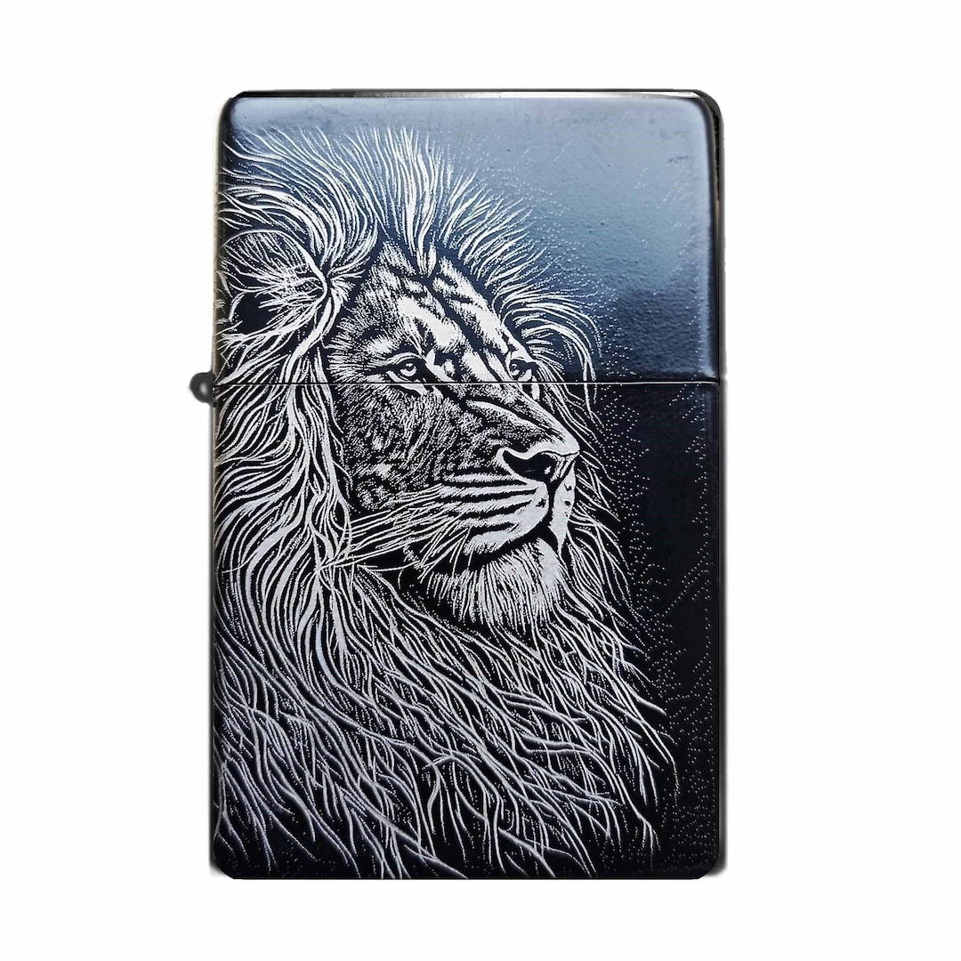 Lineart Lion Lighter in Tattoo Design – Engraved Lighter, Customizable ...