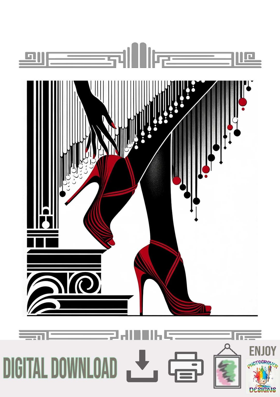 Art Deco Flapper Girl Poster Download | Elegant AI Art With Red High ...
