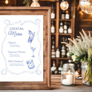 Bar Menu Template, Editable, Printable Bar Menu for Wedding, Cocktail ...