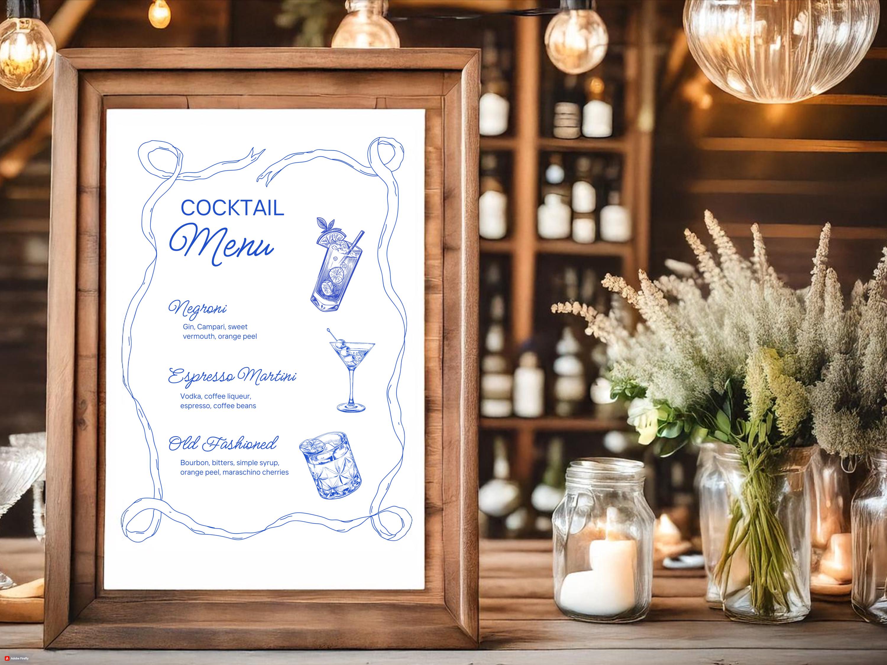 Bar Menu Template, Editable, Printable Bar Menu for Wedding, Cocktail ...