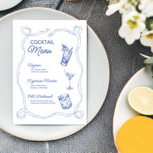 Bar Menu Template, Editable, Printable Bar Menu for Wedding, Cocktail ...