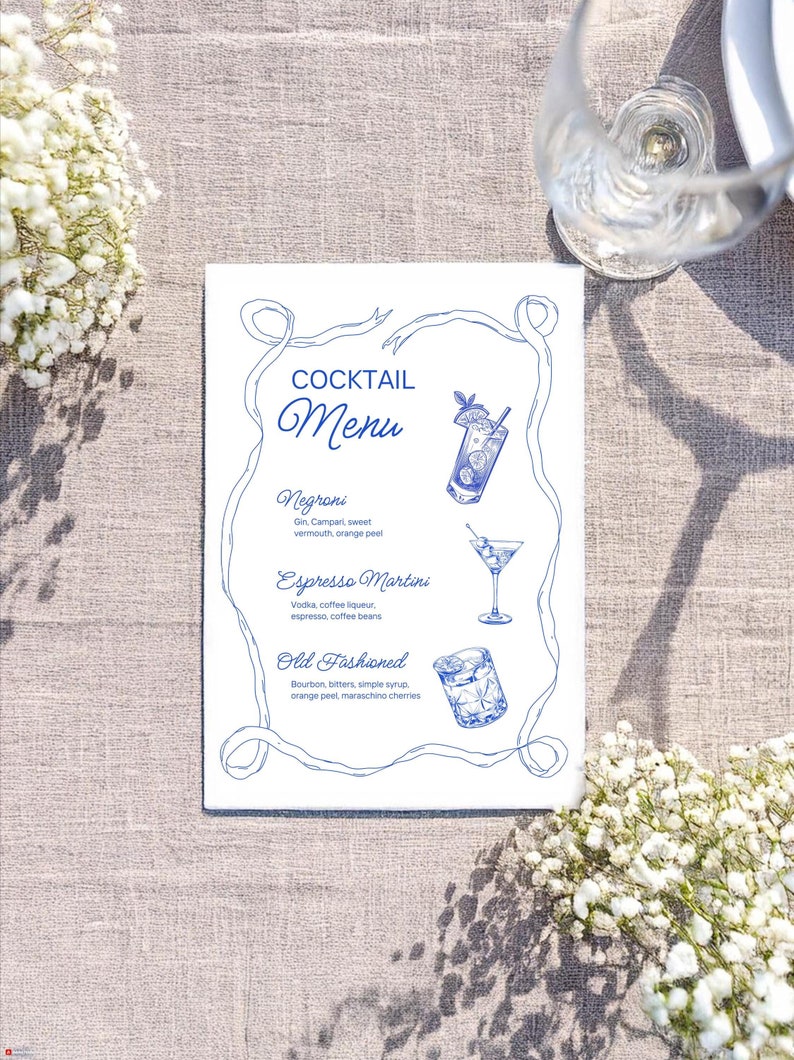 Bar Menu Template, Editable, Printable Bar Menu for Wedding, Cocktail ...