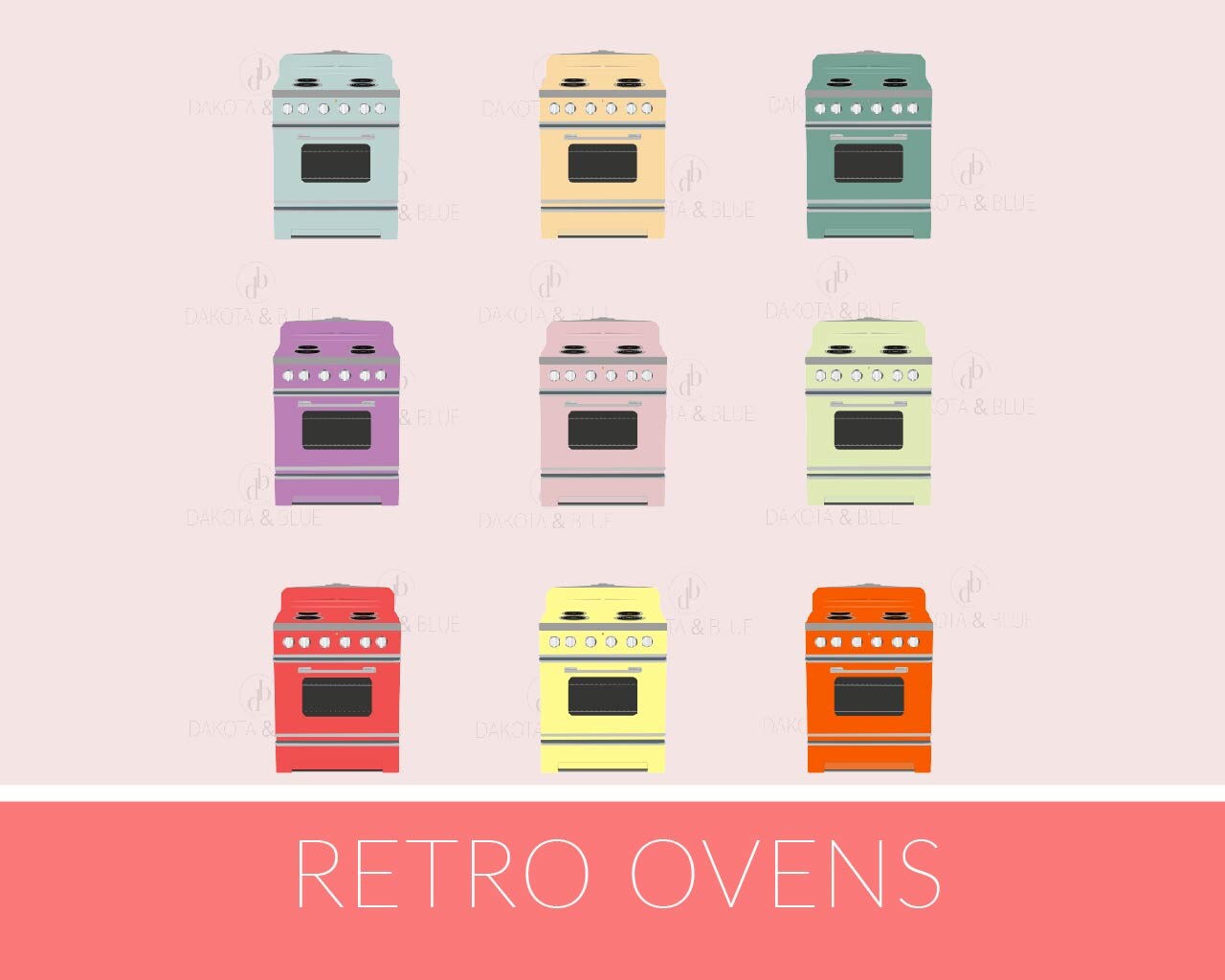 Retro 50's Oven Clipart, Digital Download Baking Kitchen Chef Food Cute ...