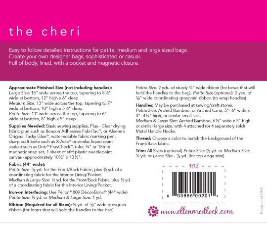 Digital Download Bag Pattern - the Cheri Tote Bag DIY Purse Sewing ...