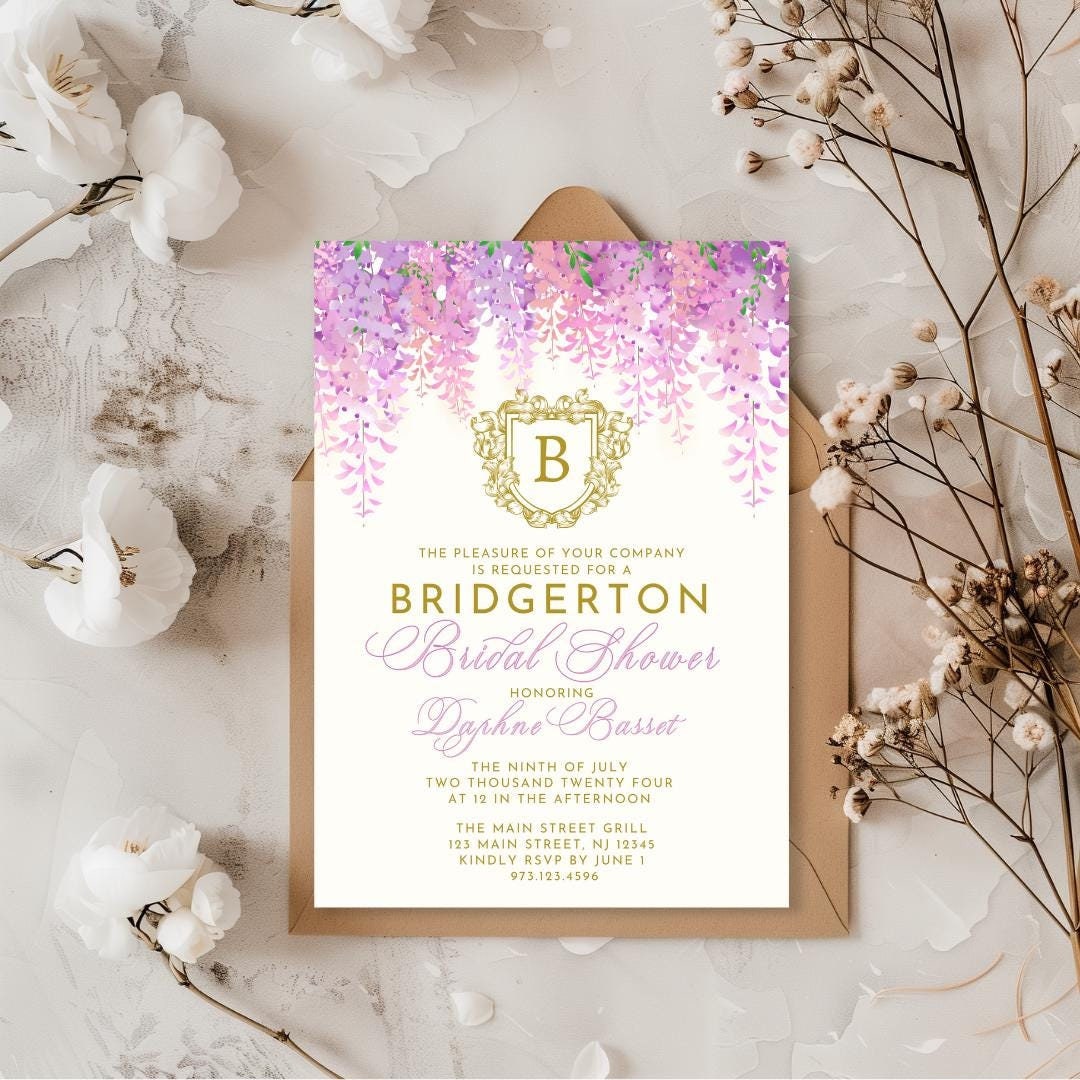 Wisteria Bridgerton Themed Bridal Shower Invitation Template ...