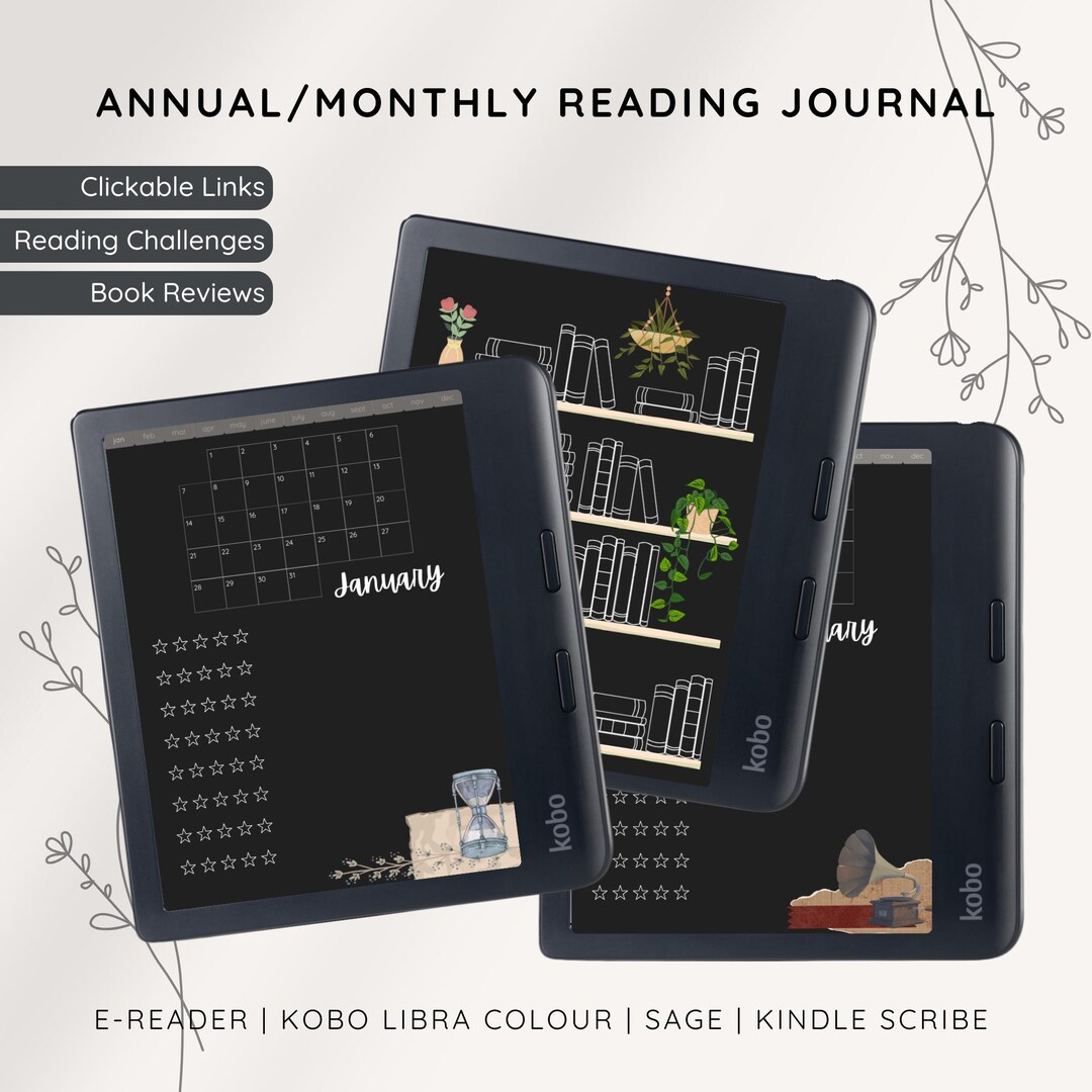Dark Kobo Reading Journal Planner for Kobo Libra Colour, Elipsa, Boox ...