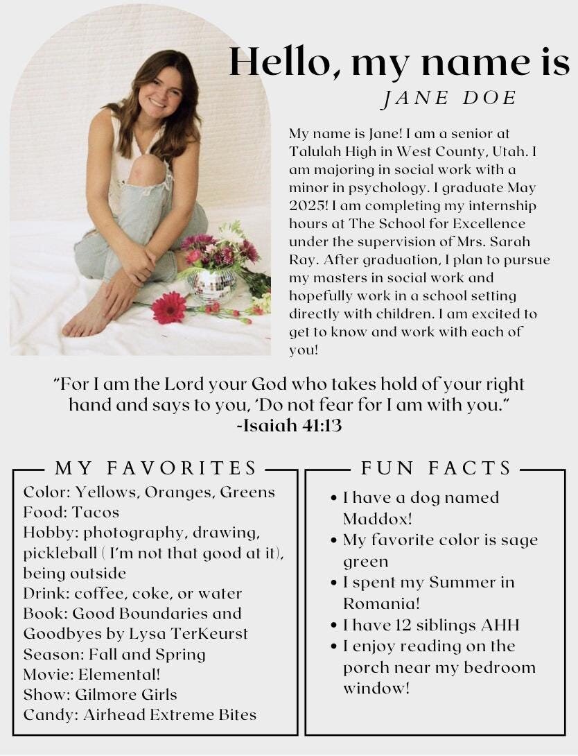 Customizable Teacher All About Me Template: Personal Introduction - Etsy