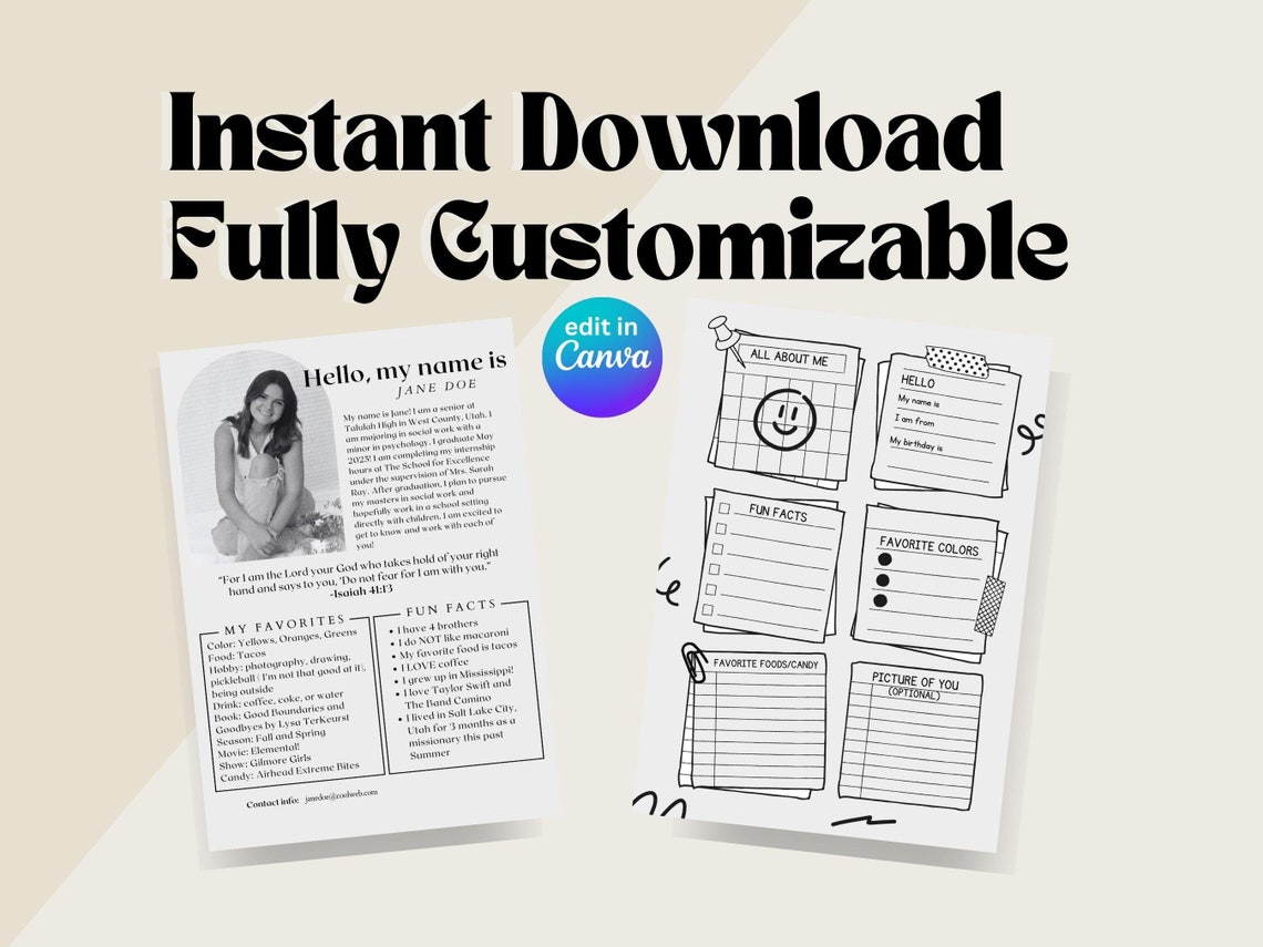 All About Me, Customizable Canva All About Me, Personal Introduction ...