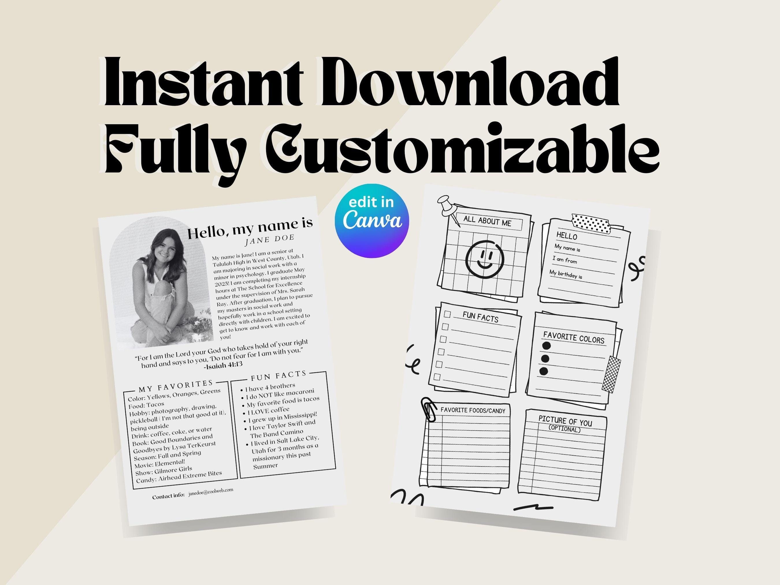 Customizable Teacher All About Me Template: Personal Introduction - Etsy