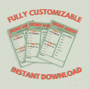 Secret Santa Questionnaire Template, Holiday Gift Exchange, Secret ...