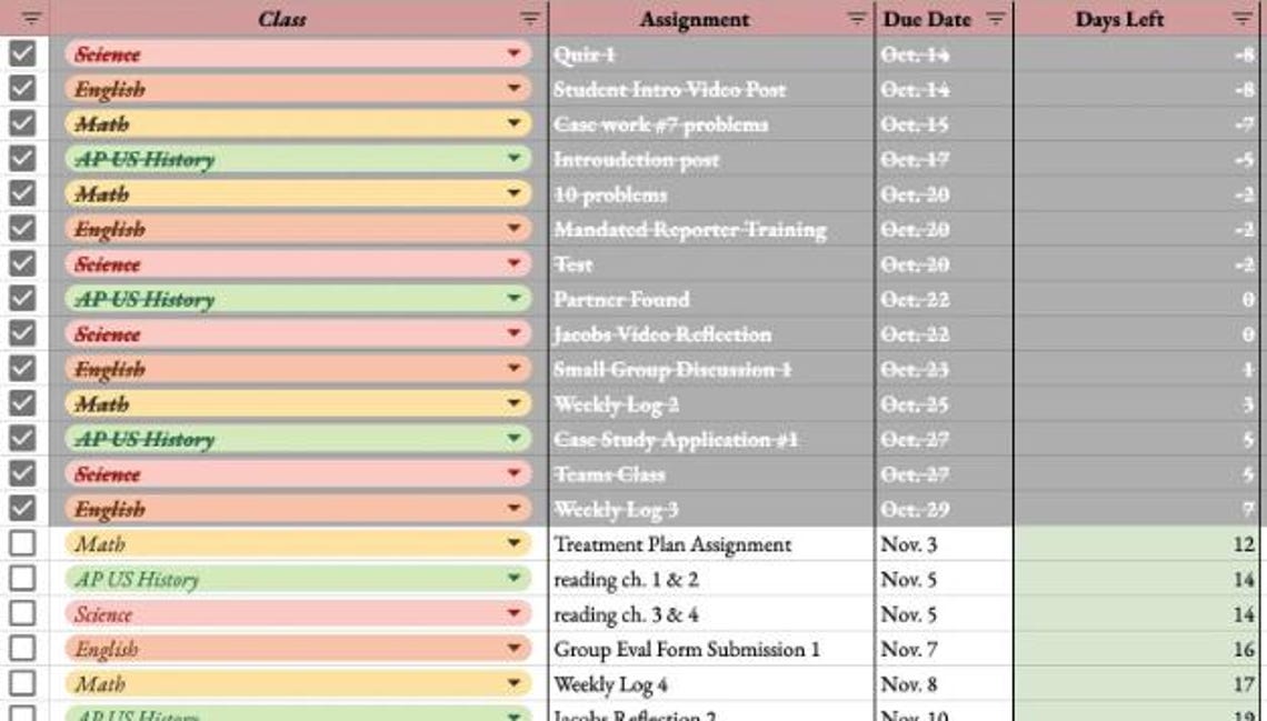 Assignment Tracker, Student Assignment Tracker, Assignment Planner ...