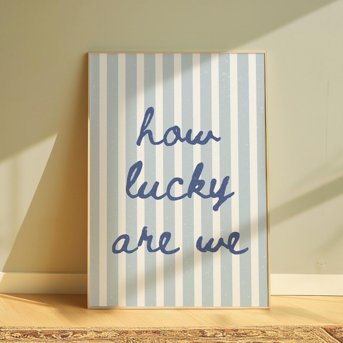 How Lucky Are We Print, Blue Striped Print, Retro Print, Trendy Preppy ...