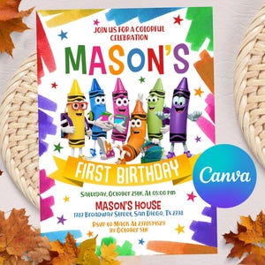 Editable Crayon Birthday Invitation, Crayon Art Party Invitation, Art ...