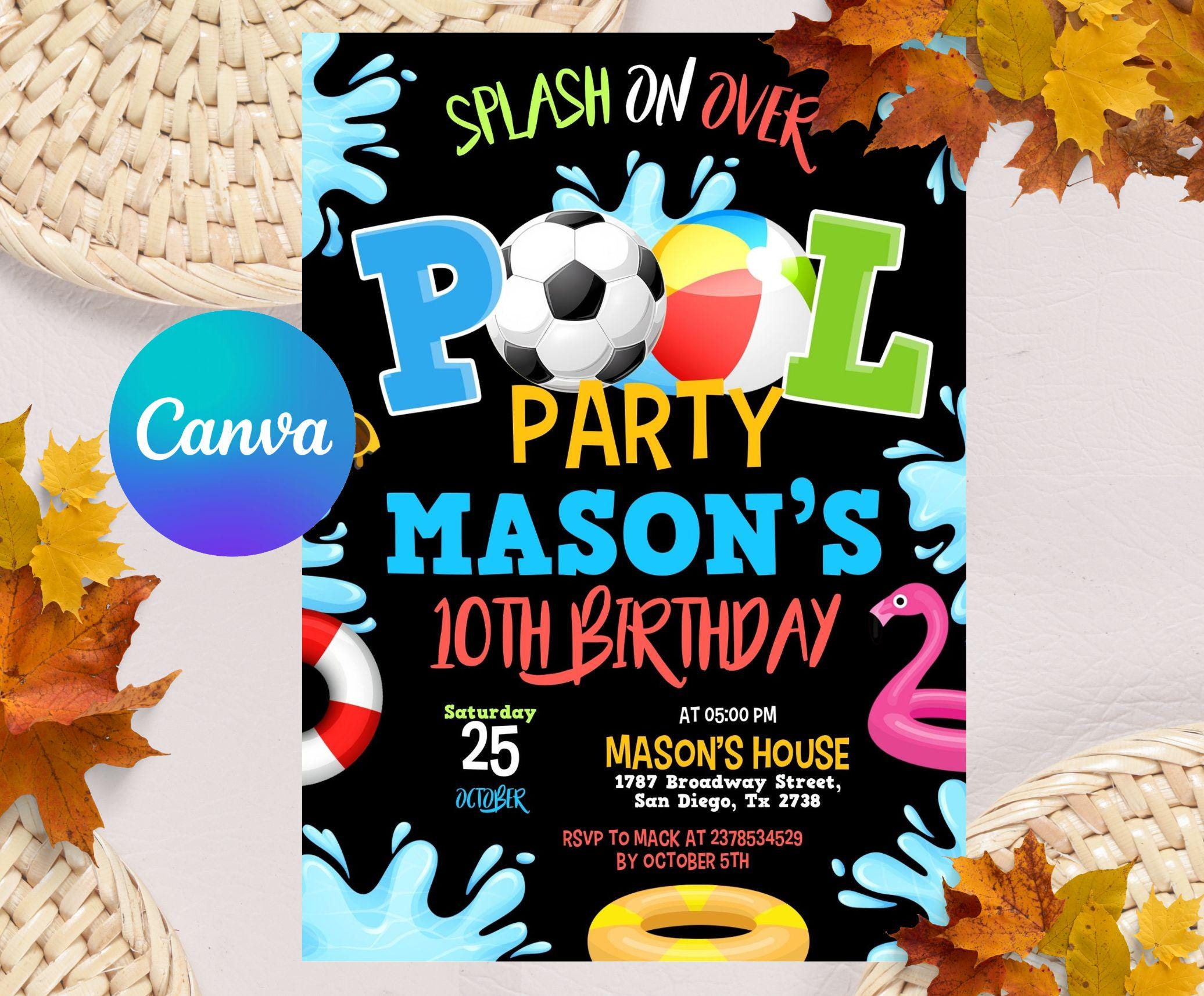 Editable Soccer Pool Party Invitation, Boy Pool Party, Soccer and Pool ...