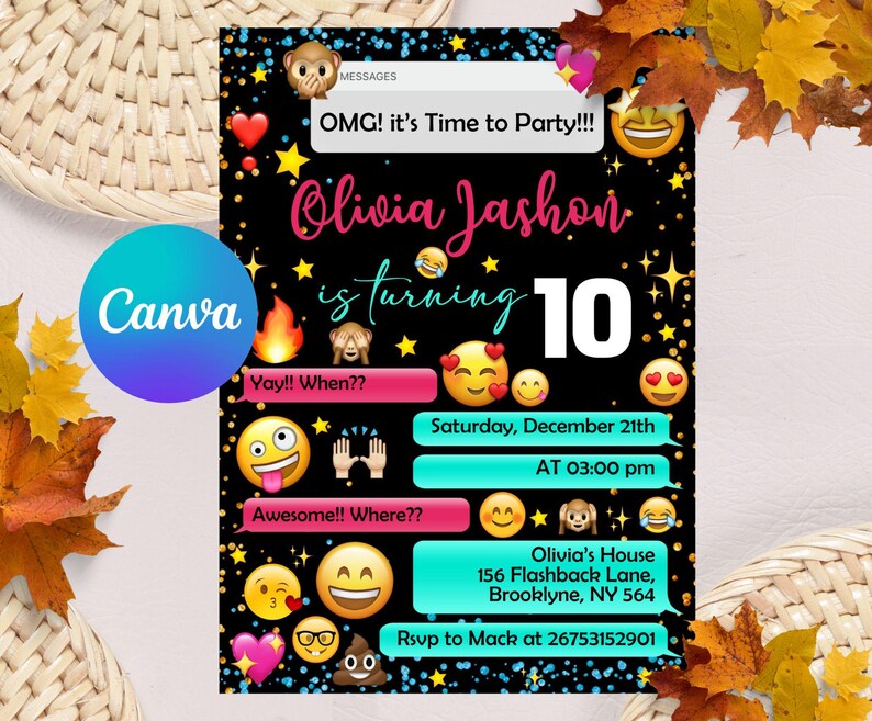 Emoji Invitation, Emoji Party Invitation, Emoji Birthday Invitation ...