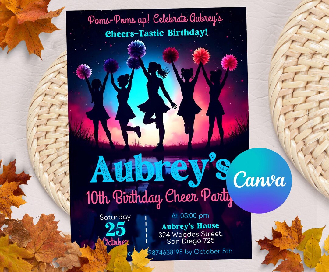 EDITABLE Cheerleader Birthday Invitation, Cheerleader Birthday Invite ...