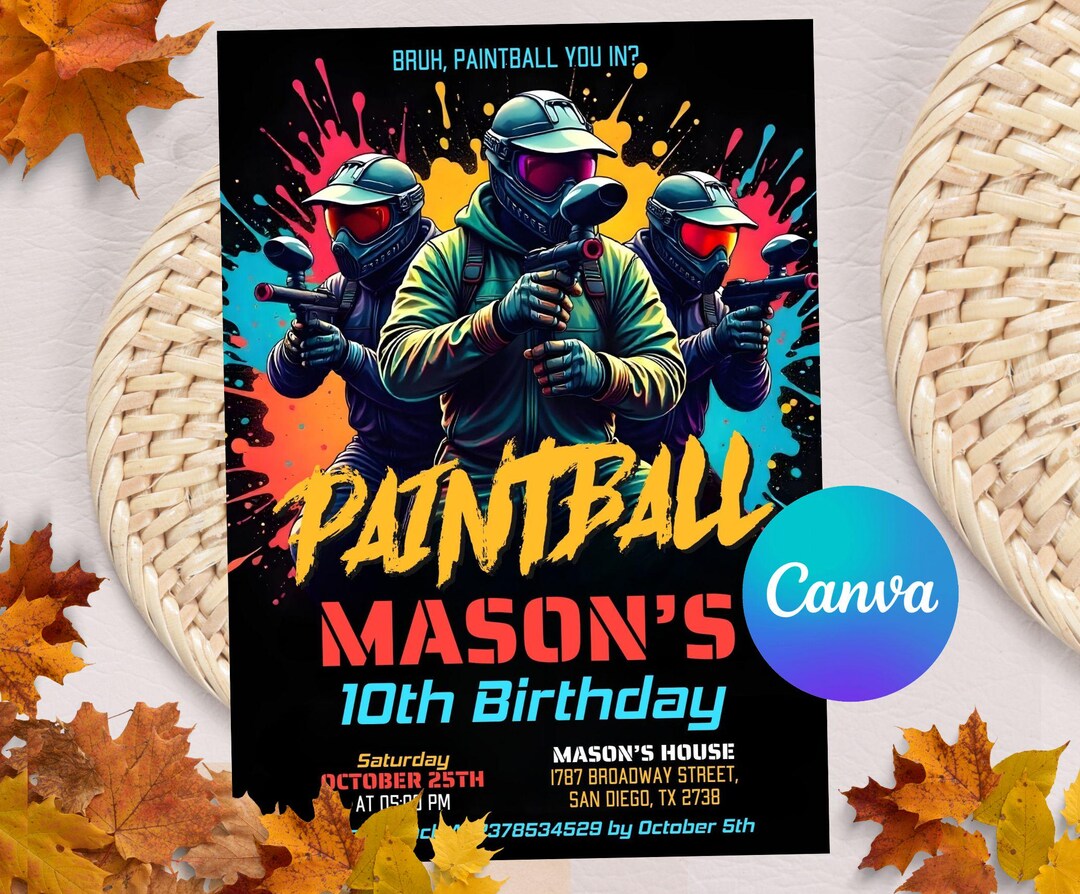 Editable Paintball Invitation Template, Bruh Boy Paintball Party Invite ...