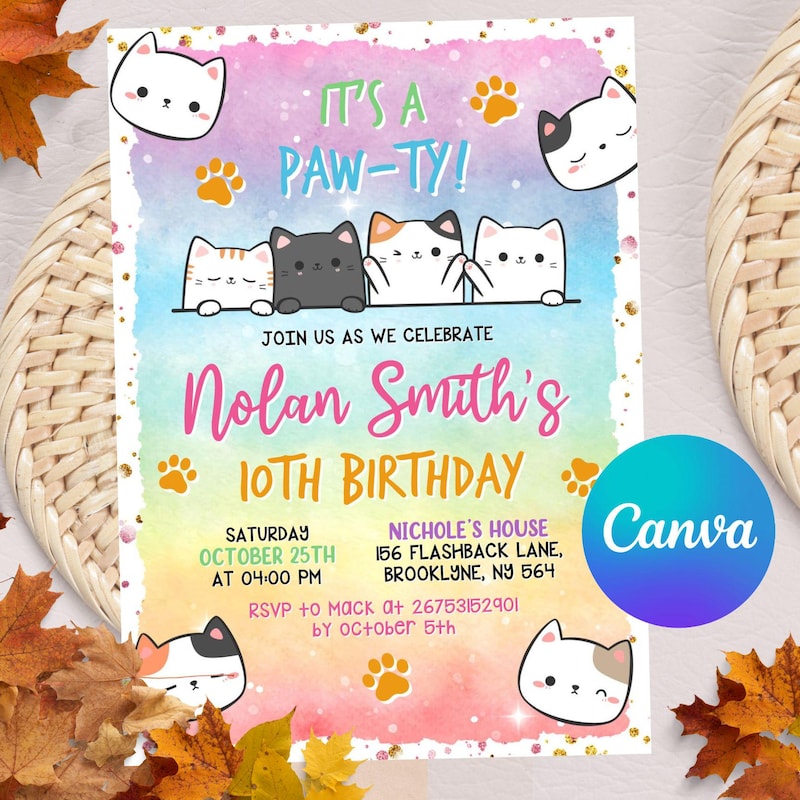 Cat Invitation - Etsy