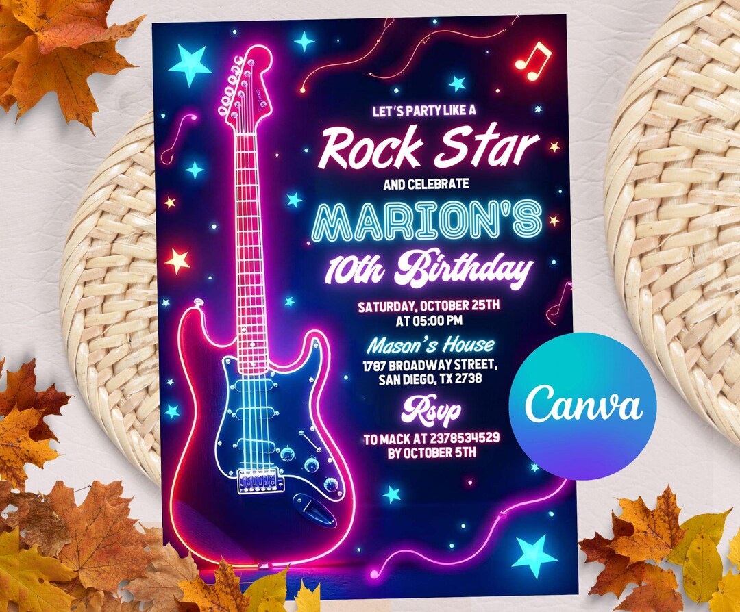 Invitación a fiesta de cumpleaños con música de estrellas de rock ...